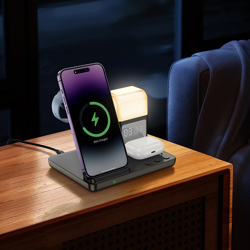 CQ9 Crown 3-in-1 Night Light Wireless Fast Charger with Clock (White C ...